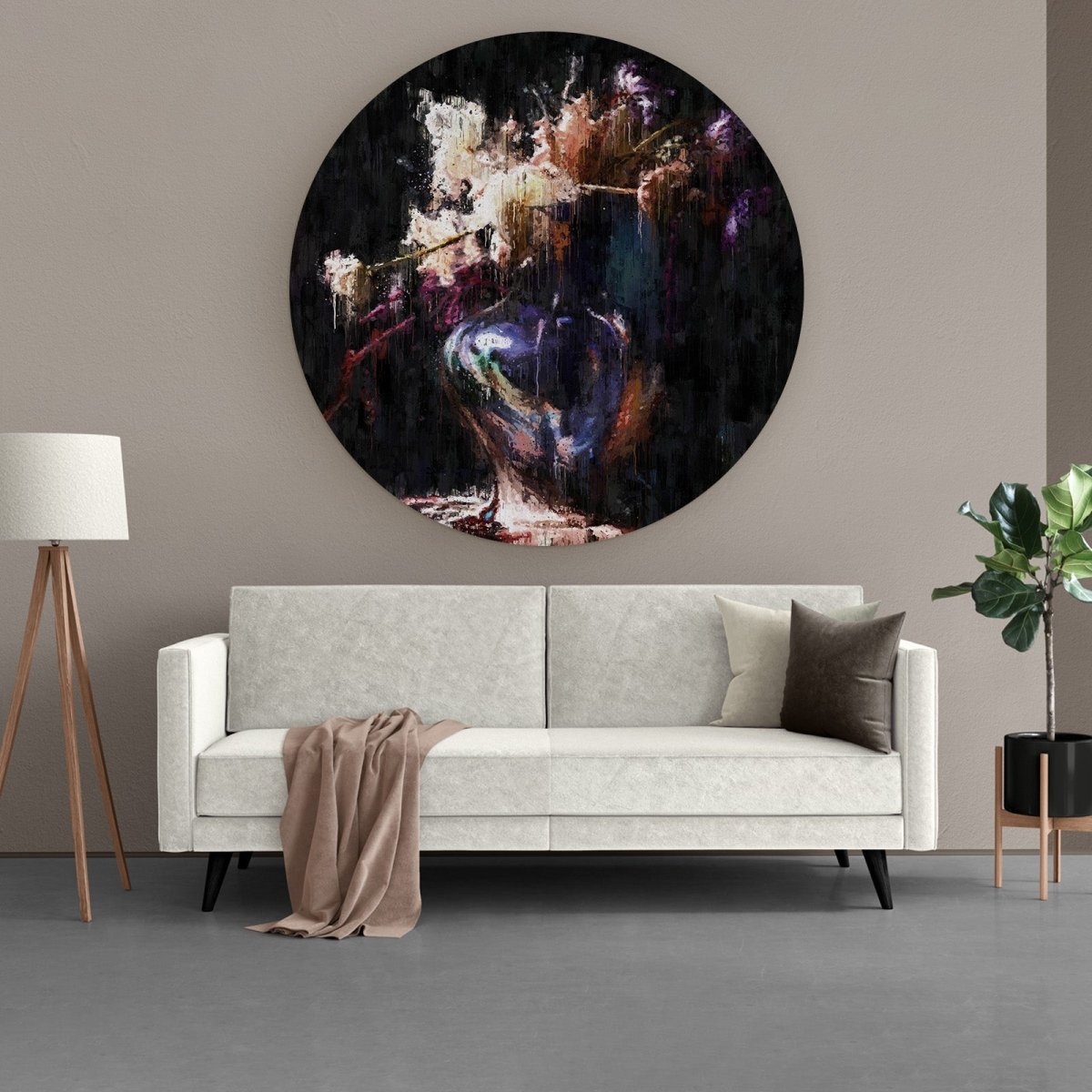 Floral Splendor, een artistiek werk met bloemen op muurcirkel – Kontoer ...